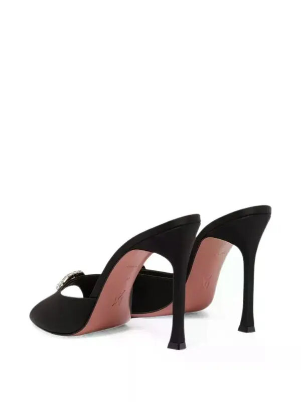 Amina Muaddi Mini Camelia Slippers 105 Satin - Black