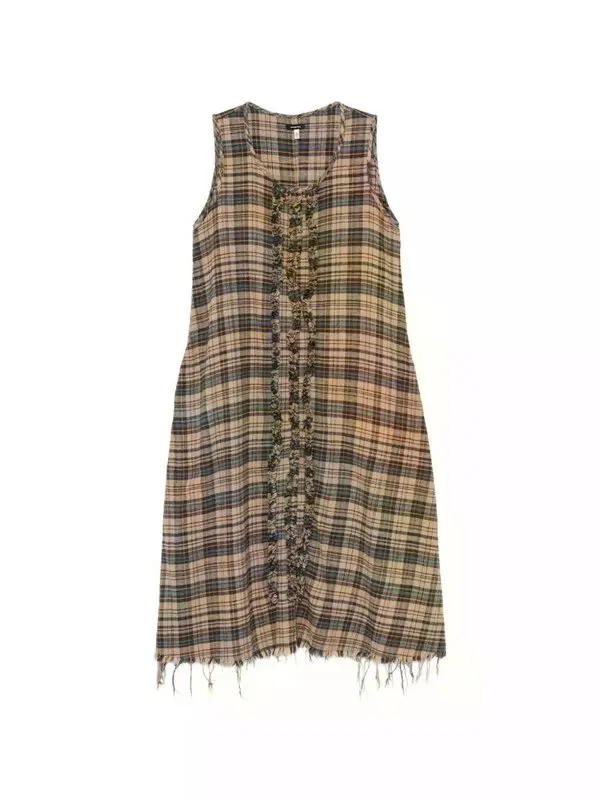 R13 Sleeveless Plaid Ruffled Midi Dress
