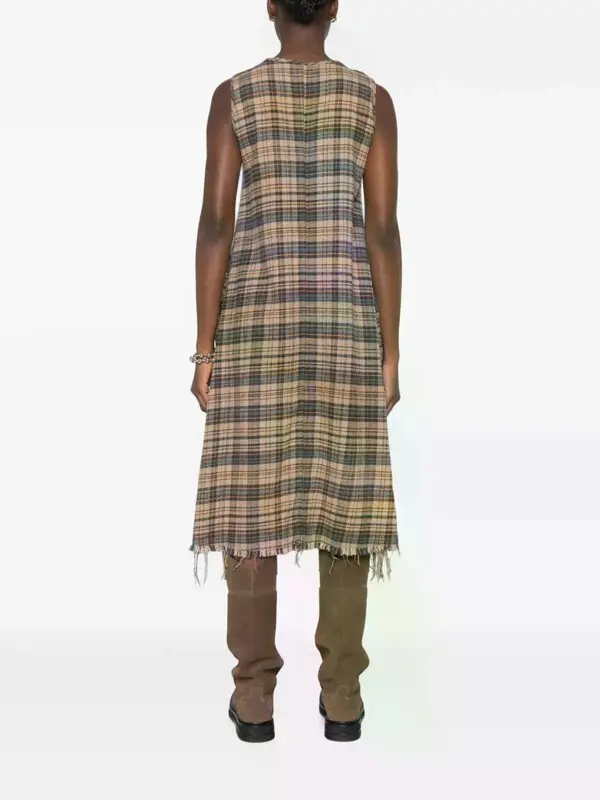 R13 Sleeveless Plaid Ruffled Midi Dress