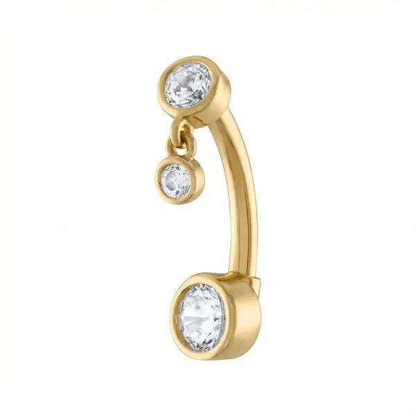 Zahav Jewelry 14k Solid 14g Dangle Cz Belly Ring