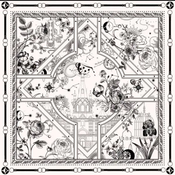 SILK AND BEARS Monochrome Nautical Mulberry Silk Twill Scarf — Hand-rolled Hem - Black