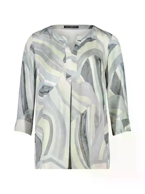 BETTY BARCLAY Abstract-print Three-quarter-sleeve Top - Green
