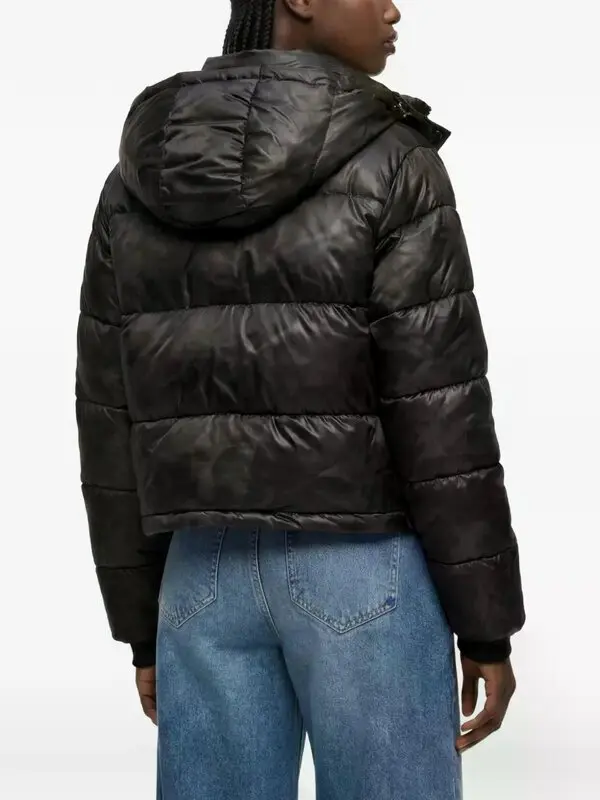 Karl Lagerfeld Cropped Shiny Puffer Jacket - Black