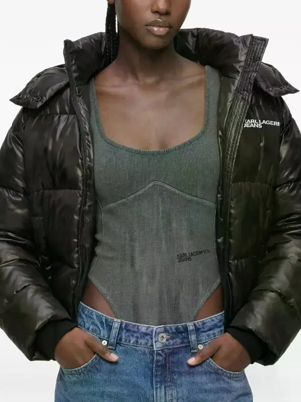 Karl Lagerfeld Cropped Shiny Puffer Jacket