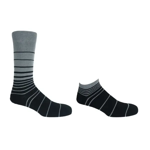 PEPER HAROW - MADE IN ENGLAND Retro Stripe Crew & Trainer Socks Bundle - Grey