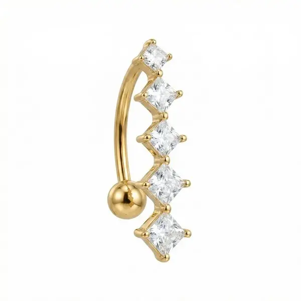 Zahav Jewelry 14k Solid 14g Cascading Square Cz Belly Ring