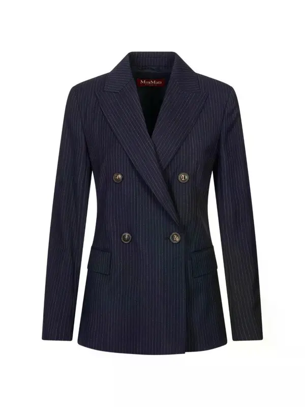 Max Mara Plain-weave Wool Double-breasted Jacket Navy
