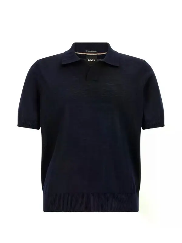BOSS Lantoni Merino-wool Knit Polo With Johnny Collar - Blue