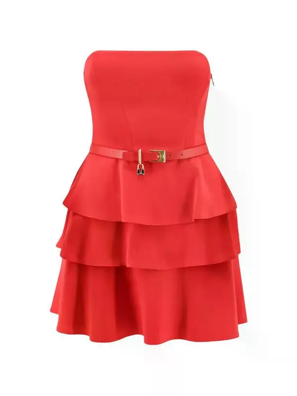 Elisabetta Franchi Belted Tiered Mini Dress - Red