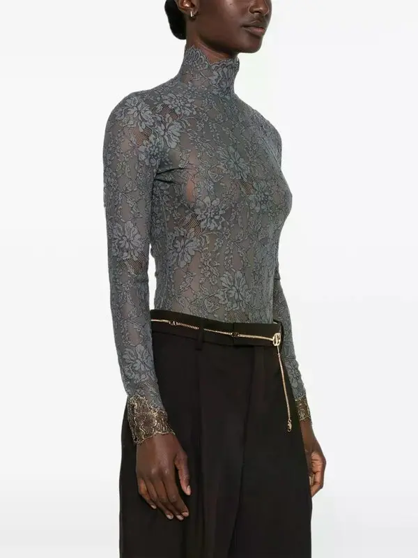 Valentino Garavani Long-sleeve Lace Bodysuit With High Neck - Grey