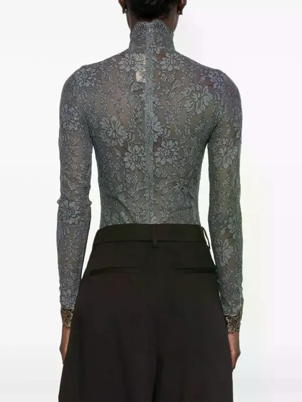Valentino Garavani Long-sleeve Lace Bodysuit With High Neck - Grey