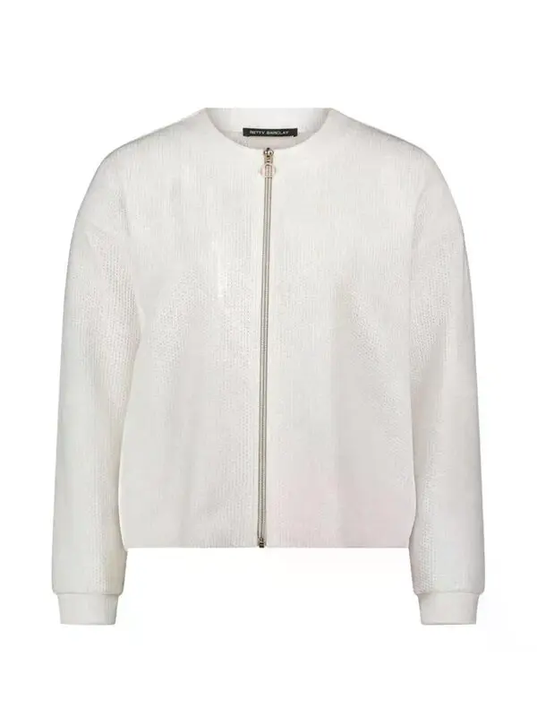 BETTY BARCLAY Zip-up Textured-knit Cardigan - White