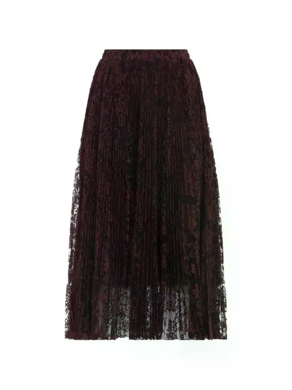 Ermanno Scervino Pleated Lace-overlay Midi Skirt - Red