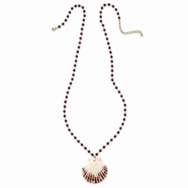 HEATHER HAWKINS Purple / Red Extra Long Scallop Shell Coin Gemstone Necklace Garnet - Purple/red