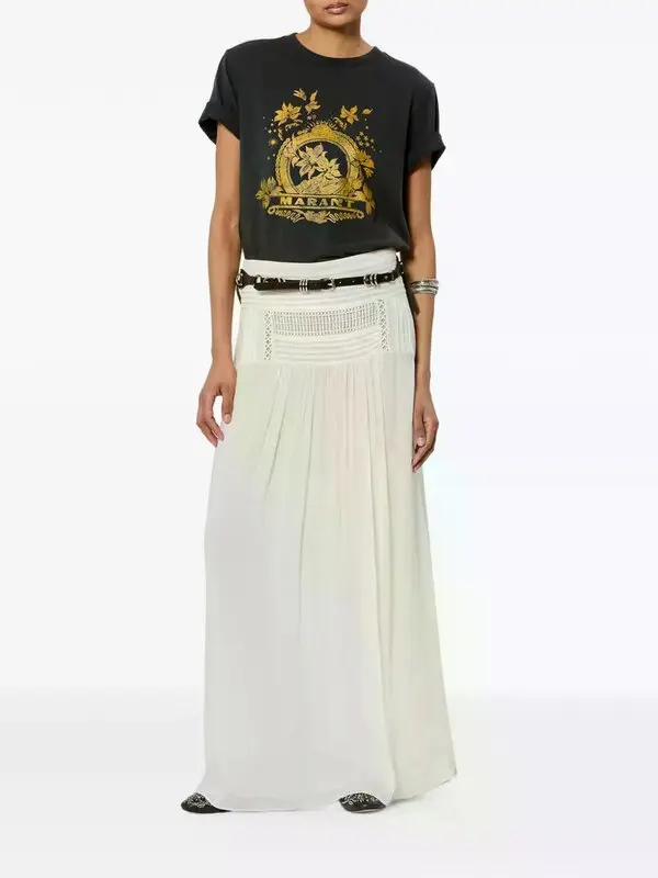 MARANT ETOILE Pylka Crochet-embroidered Pleated Maxi Skirt - White