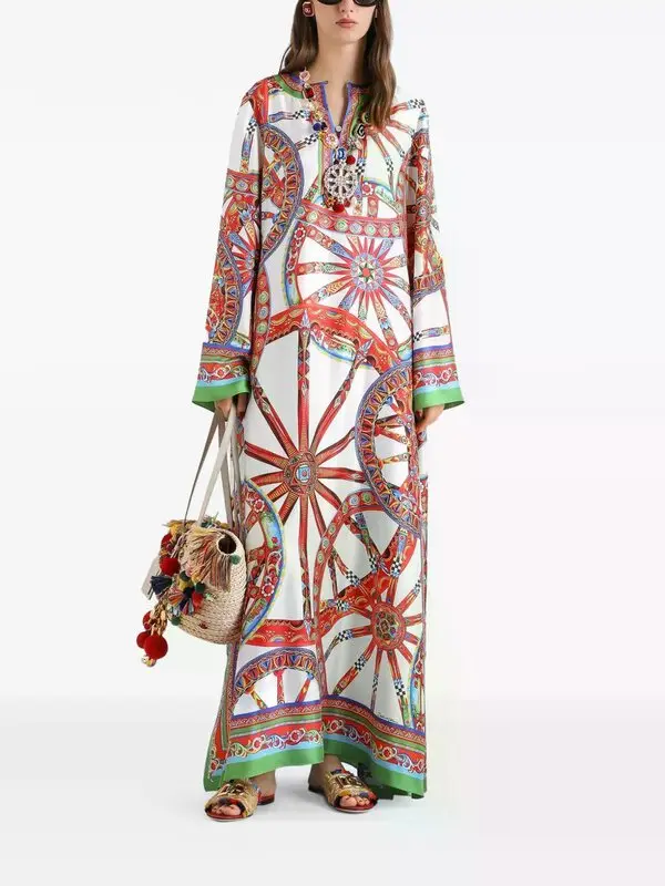 Dolce & Gabbana Carretto-print Twill Kaftan Dress - White