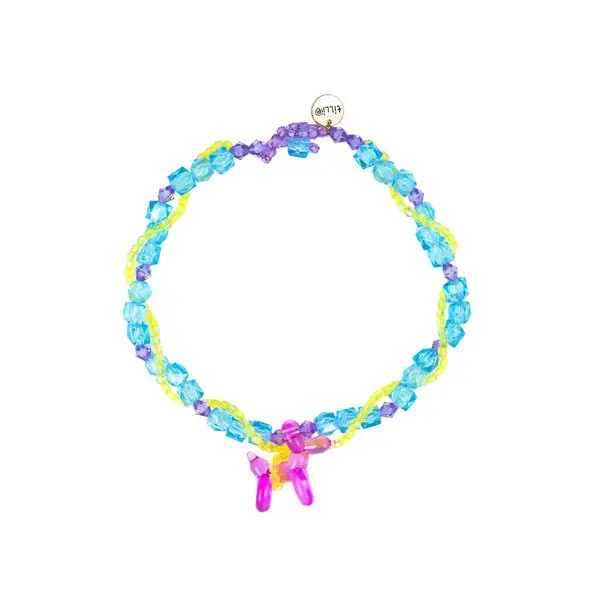 TILLIE BEADS Double Strand Beaded Necklace With Dog Charm - Blue/pink