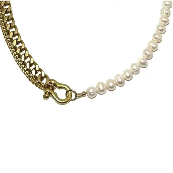 Rachel Nathan Pearl And Brass Shackle Clasp Necklace - White/gold
