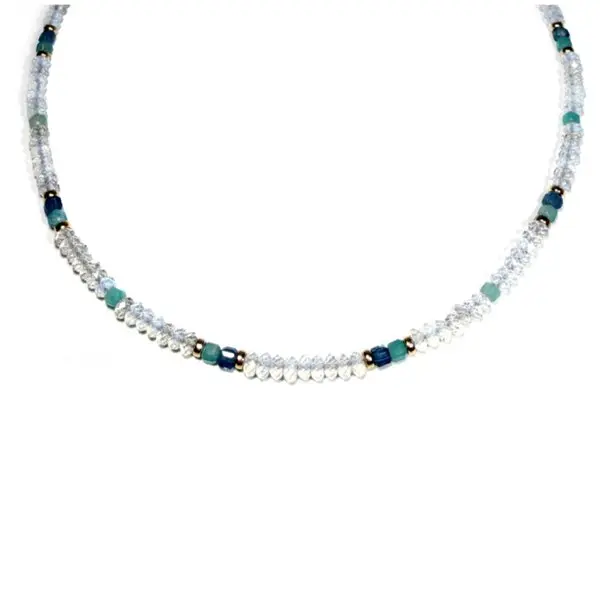 Rachel Nathan Mini Beaded Opalite And Aquamarine Necklace - Blue/gold