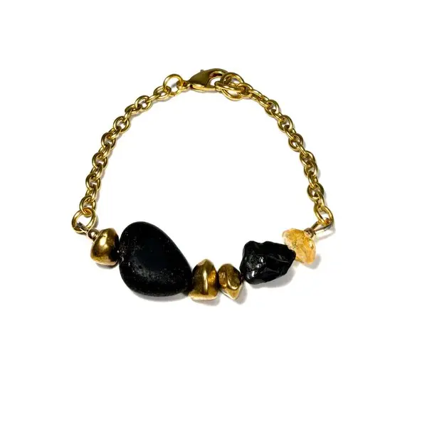 Rachel Nathan Black / Yellow / Gold Remix Meridian: Black Aqua Stone Bracelet - Black/yellow/gold
