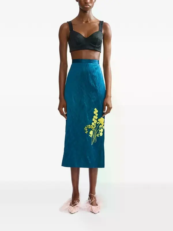 Erdem Embroidered Textured Midi Skirt - Blue