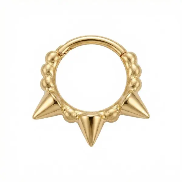 Zahav Jewelry 14k Solid Yellow Spiked Clicker Hoop 8mm - Gold