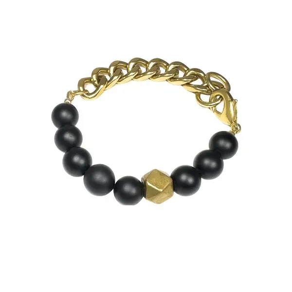 Rachel Nathan Black / Gold Remix: Matte Black Agate Bracelet