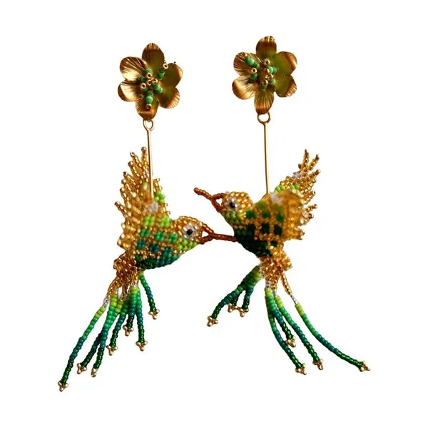 ILIANA ARRAZOLA Hummingbird Dangle Earrings With Gold-plated Details - Green/gold/silver