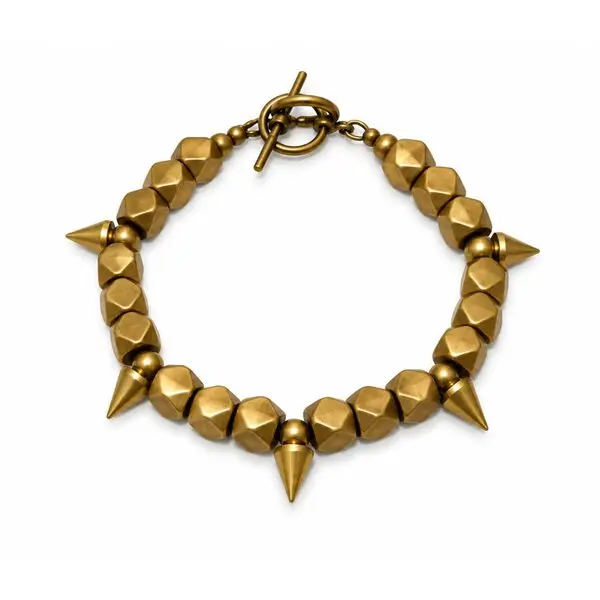 Rachel Nathan Indian Brass Spike And Diamond-cut Bead Bracelet - Gold