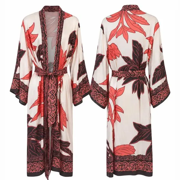 Loveist Store Brown / Red Sahara Luxury Silky Satin Kimono