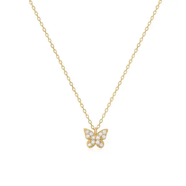 KAMARIA Tiny Butterfly Charm Necklace With Diamonds - Gold