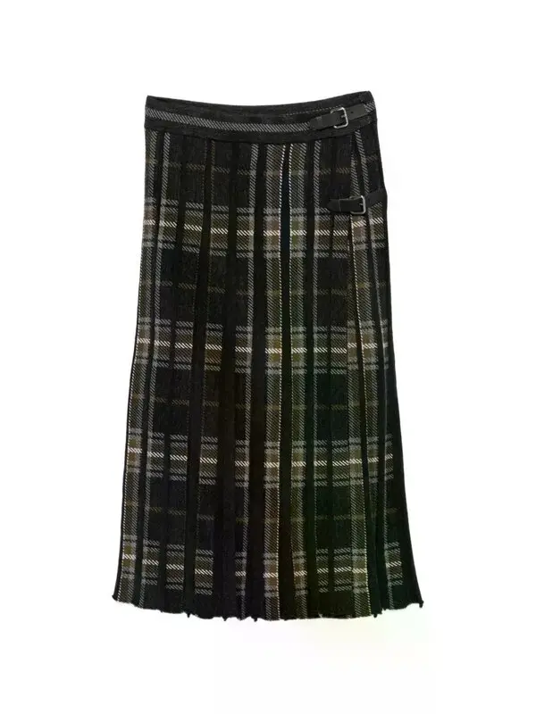 Eric Bompard Tartan Pleated Midi Skirt - Grey