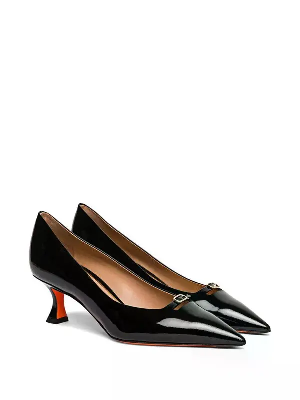 Santoni Patent Leather Buckle-detail Pumps - Black