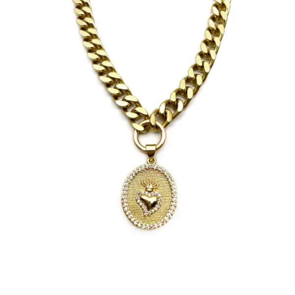 Rachel Nathan Sacred Heart Curb Necklace - Gold