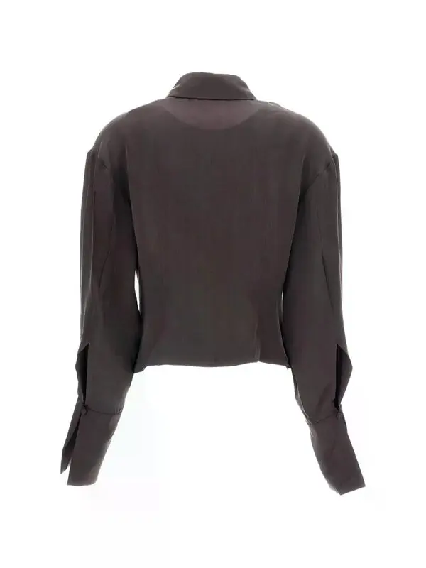 Andamane Lilia Draped-neck Long-sleeve Blouse - Brown