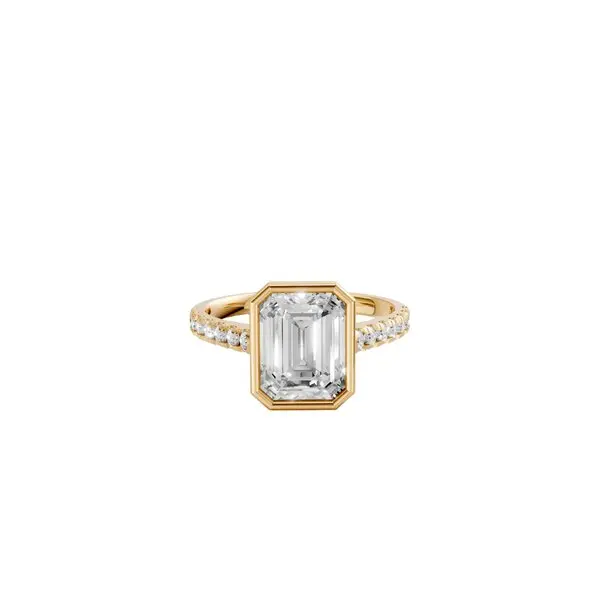 AYA FINE JEWELRY Rhodes Emerald And Round Lab Grown Diamond Bezel Engagement Ring - Yellow