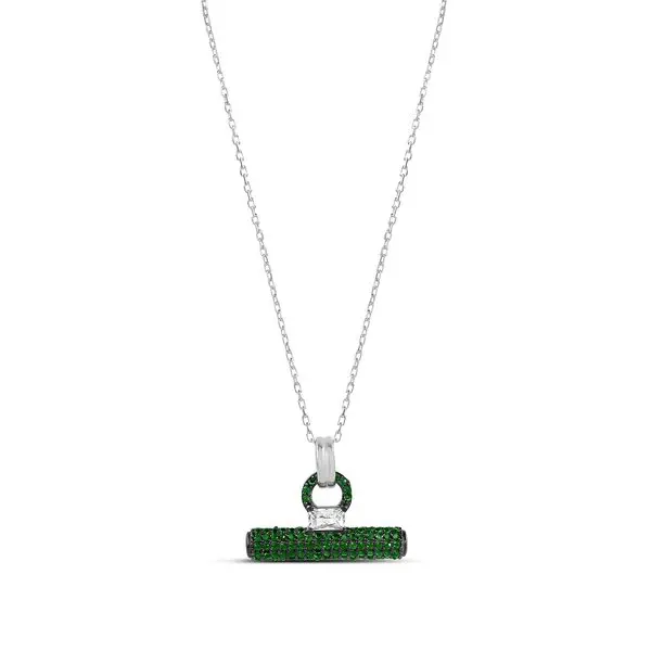 SHYMI Silver / Green Pave T Bar Necklace Green & Silver