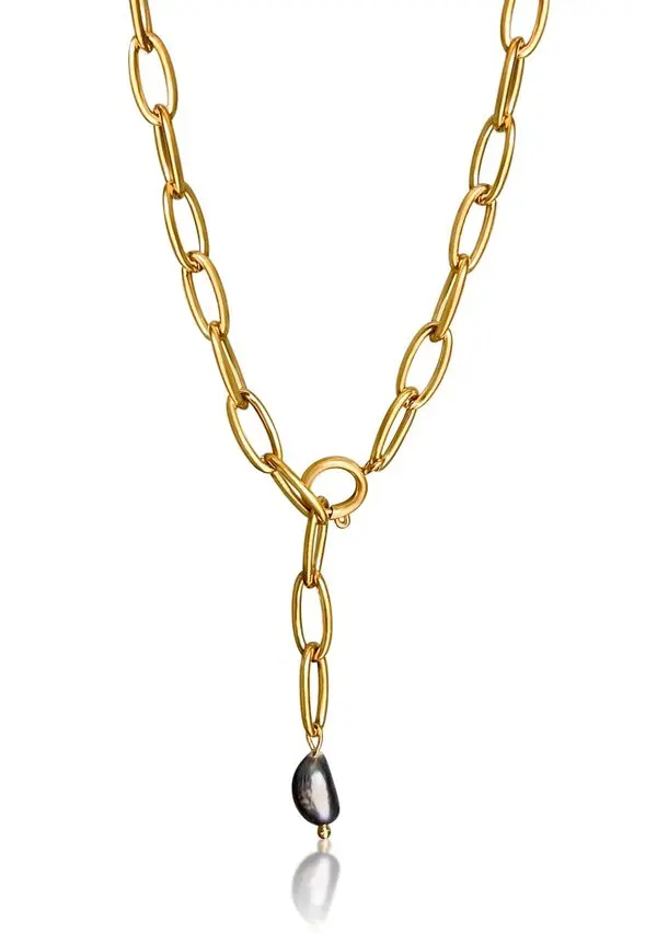 MICKEY'S GIRL Gold / Black Paperclip Black Pearl Necklace - Gold/black