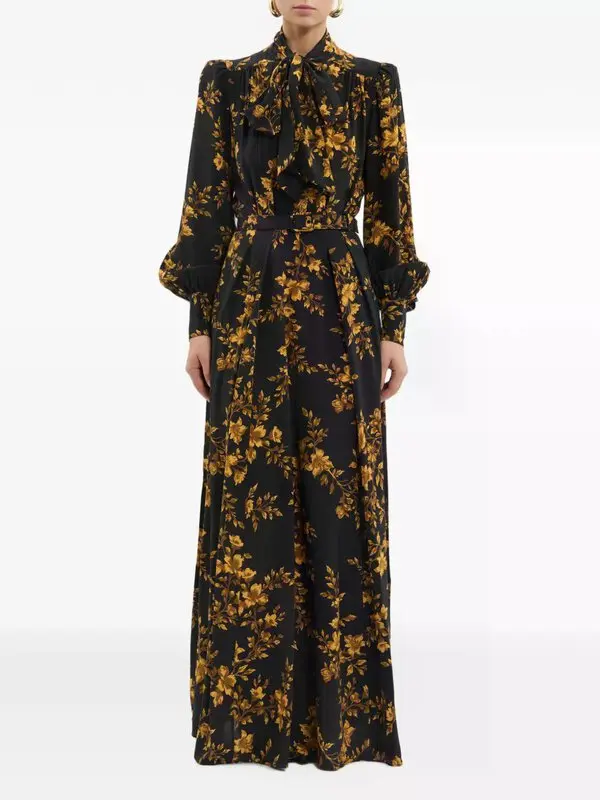 Rebecca Vallance Gilded Floral Long Sleeve Maxi Dress - Black