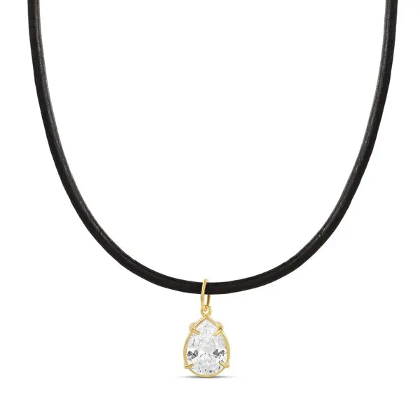 SHYMI Gold / Black Pear Shape Stone On A Black Rubber Cord Gold - Gold/black