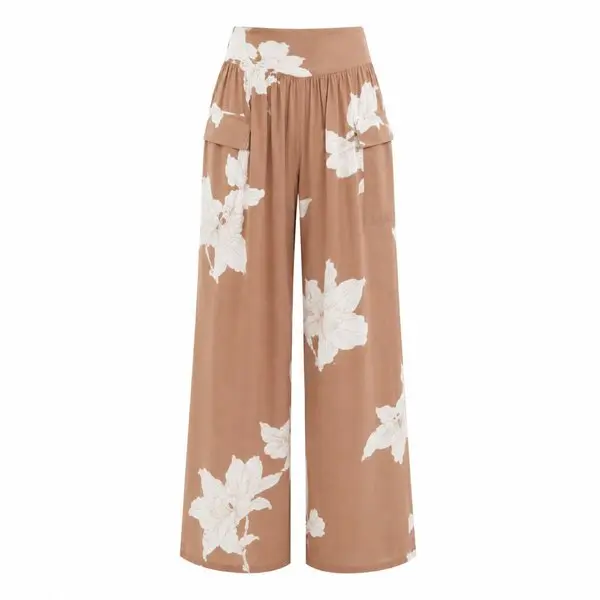 MUCHE & MUCHETTE Kio Floral Wide Leg Pants - Brown