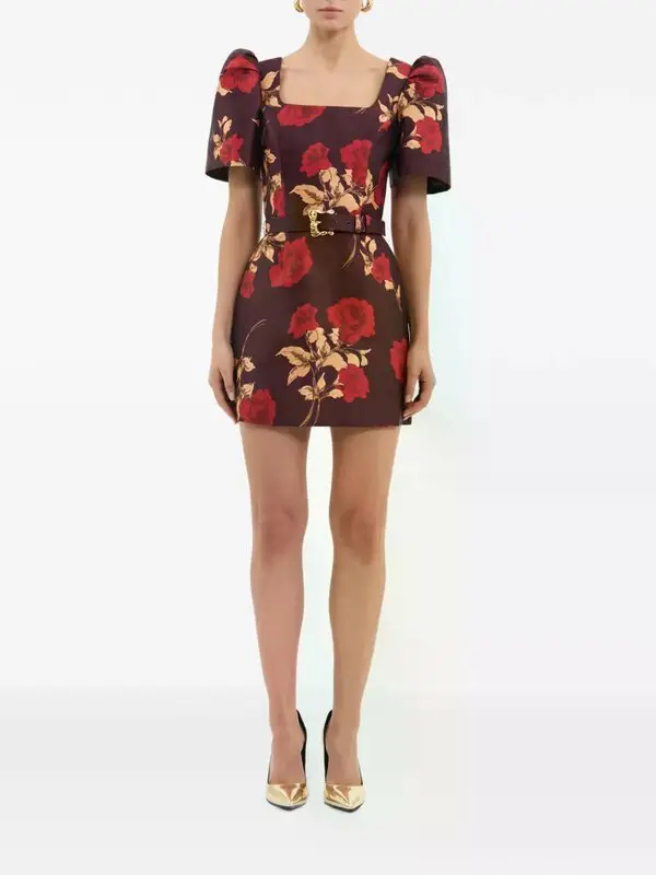 Rebecca Vallance Melora Short Sleeve Mini Dress With Puff Sleeves And Belted Waist In Floral Print