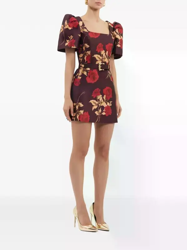 Rebecca Vallance Melora Short Sleeve Mini Dress With Puff Sleeves And Belted Waist In Floral Print