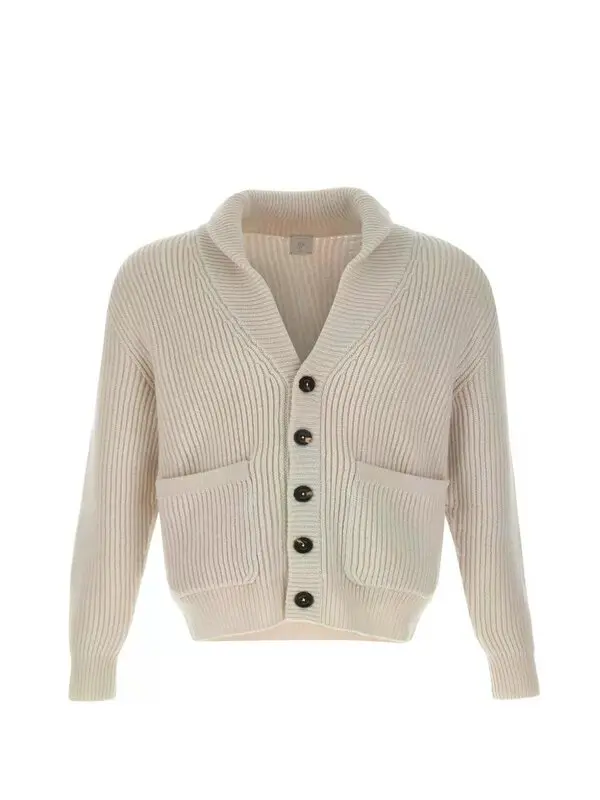 Eleventy Ribbed-knit Shawl-collar Cardigan