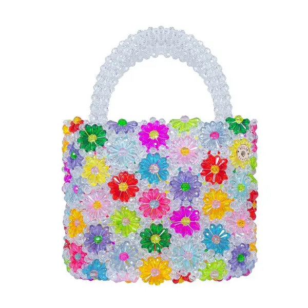 TILLIE BEADS Bright Blooms On Floral Pop Bead Bag - White