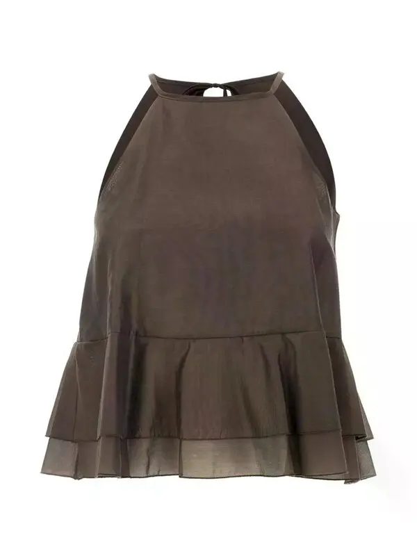KAOS Ruffled Tie-fastening Top - Brown