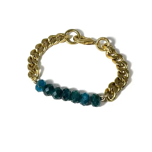 Rachel Nathan Blue Apatite & Gold Chain Bracelet - Blue/gold