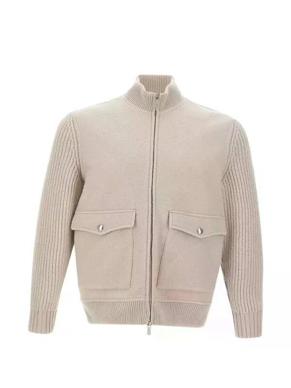 Eleventy Cable-knit Sleeve Zip-up Bomber Jacket