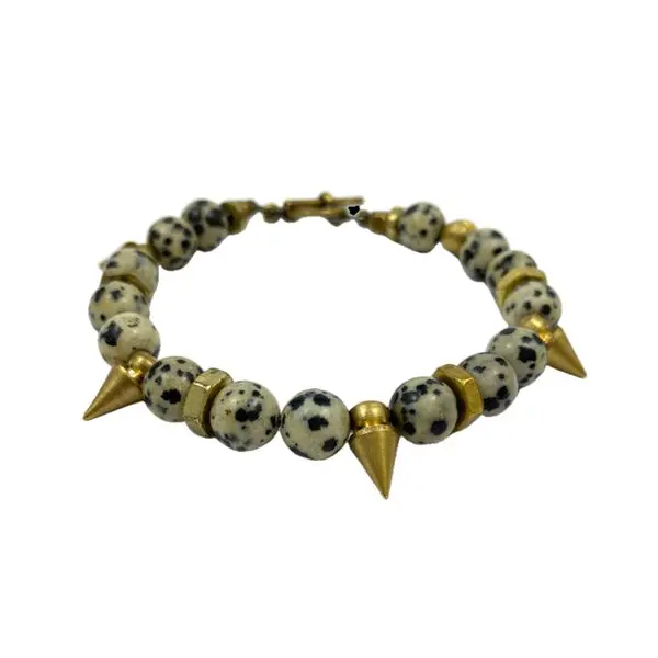 Rachel Nathan Dalmatian Jasper And Brass Spiked Beaded Bracelet