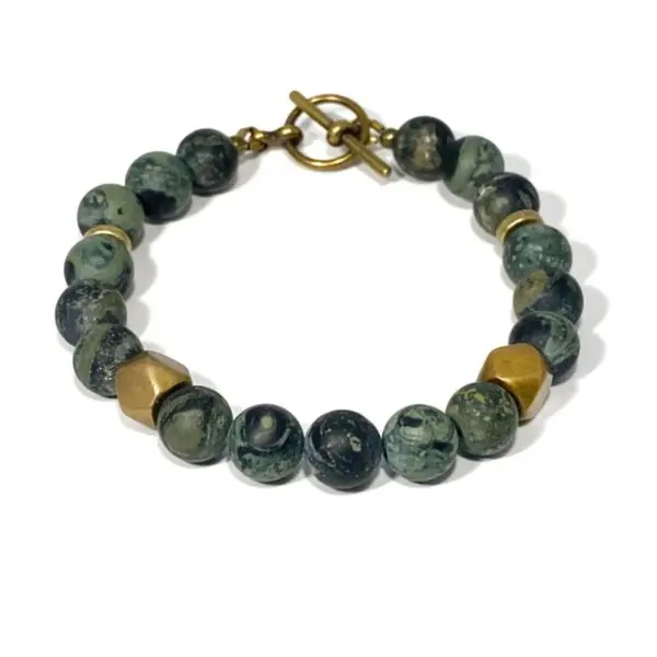 Rachel Nathan Matte Kambaba Jasper And Brass Bead Bracelet